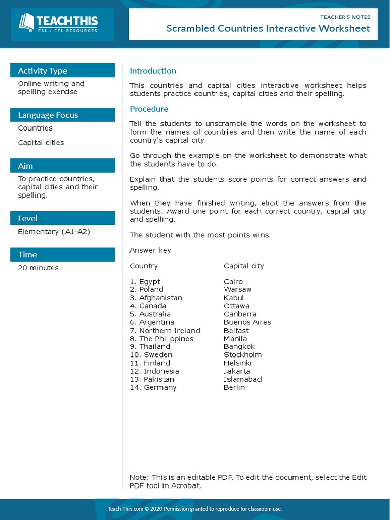 Scrambled Countries Interactive Worksheet: Activity Type | PDF ...