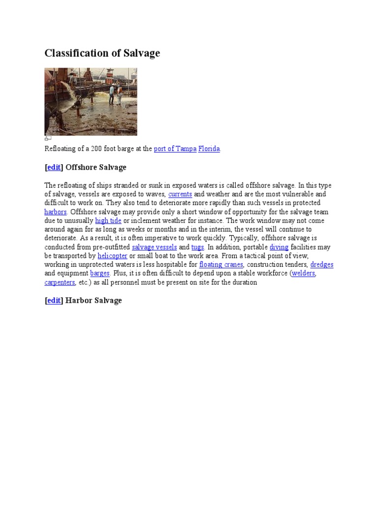 Classification of Salvage | PDF | Marine Salvage | Maritime Incidents