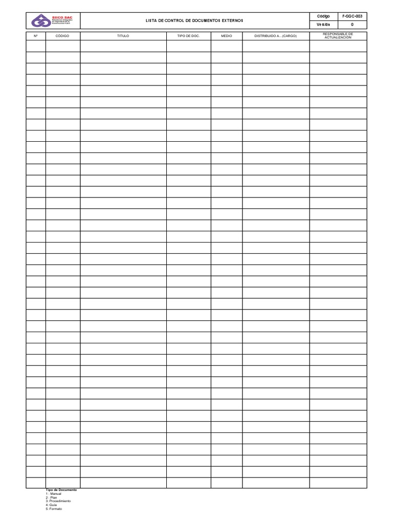 F-SGC-003.Lista Maestra de Documentos Externos | PDF