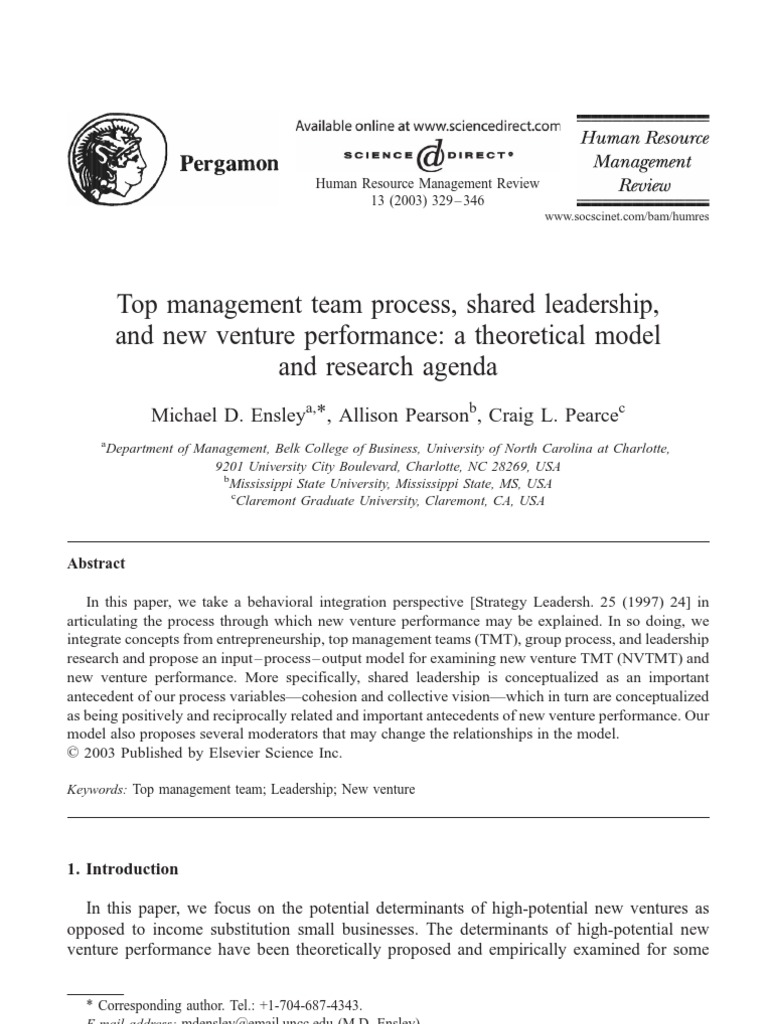 New Venture Performance and TMT Dynamics | PDF