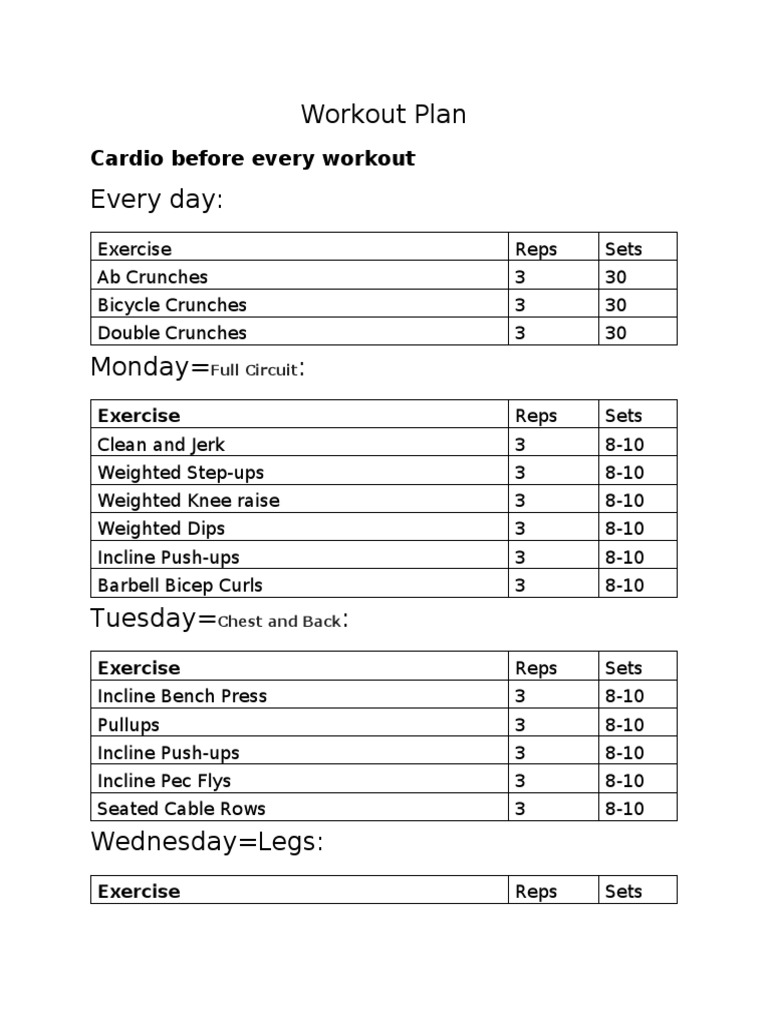 Workout Plan Every Day | PDF | Sports | Recreation