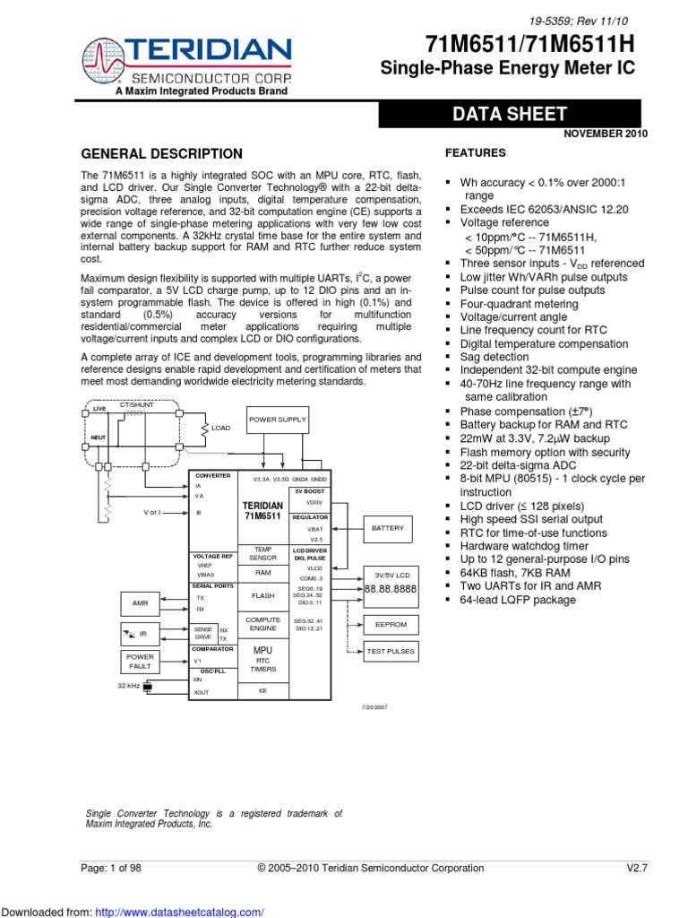 Single-Phase Energy Meter IC: Data Sheet | PDF | Analog To Digital ...