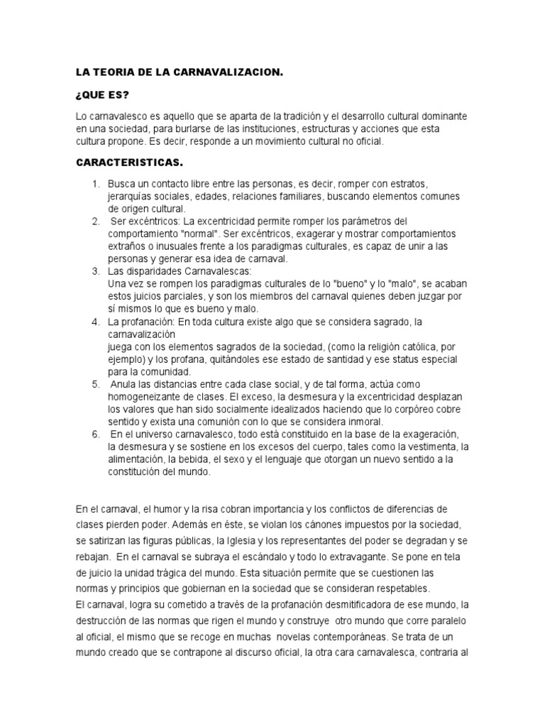 La teoría de la carnavalización según Bajtín: características, funciones y elementos del ...