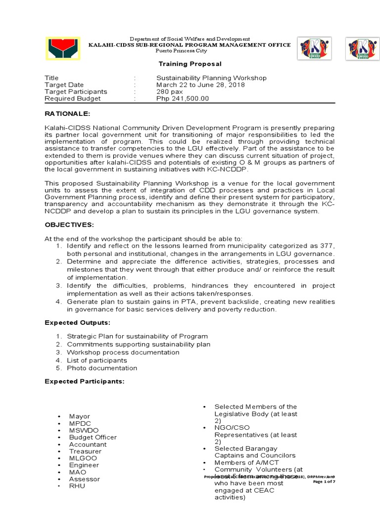 Training Proposal: Kalahi-Cidss Sub-Regional Program Management Office ...