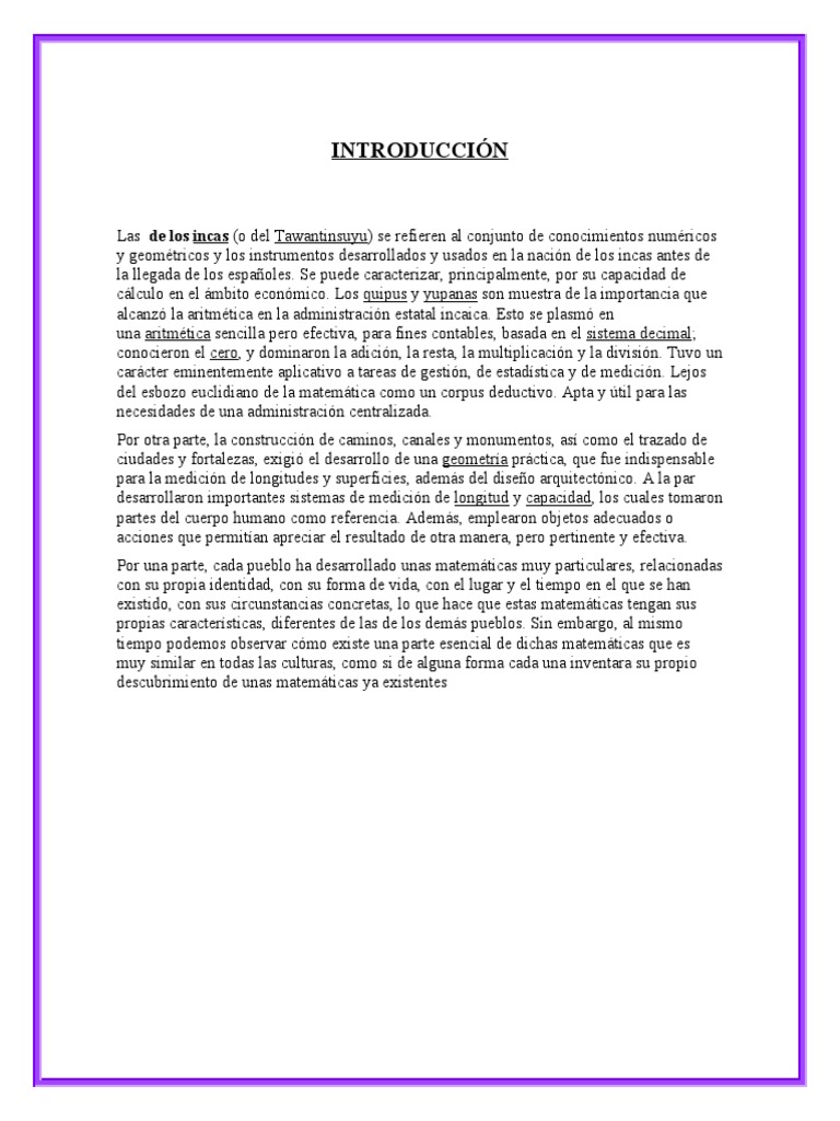 Matematica Inca | PDF | Imperio Inca | Enseñanza de matemática