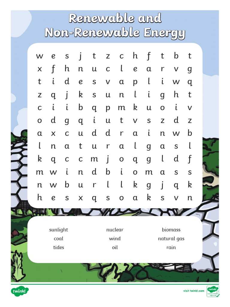 Ca SC 126 Renewable and Nonrenewable Energy Word Search English | PDF