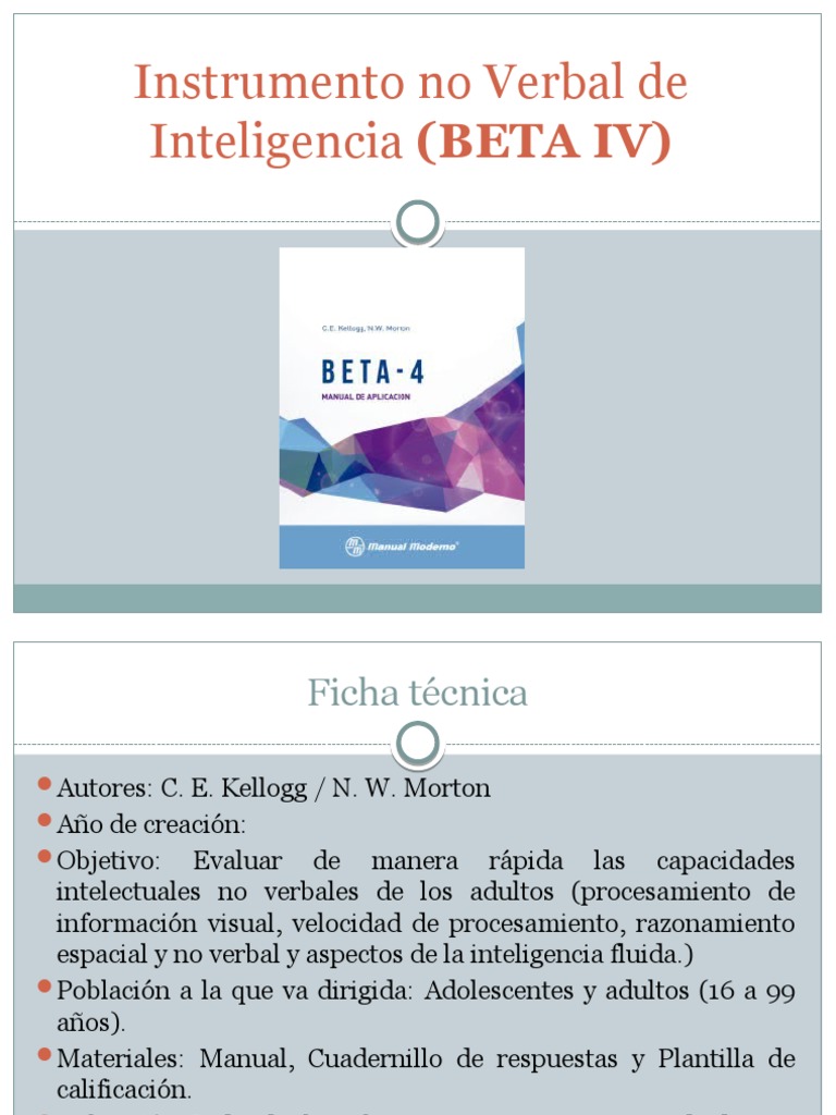Ficha Técnica del Test BETA IV | PDF | Inteligencia | Cognición