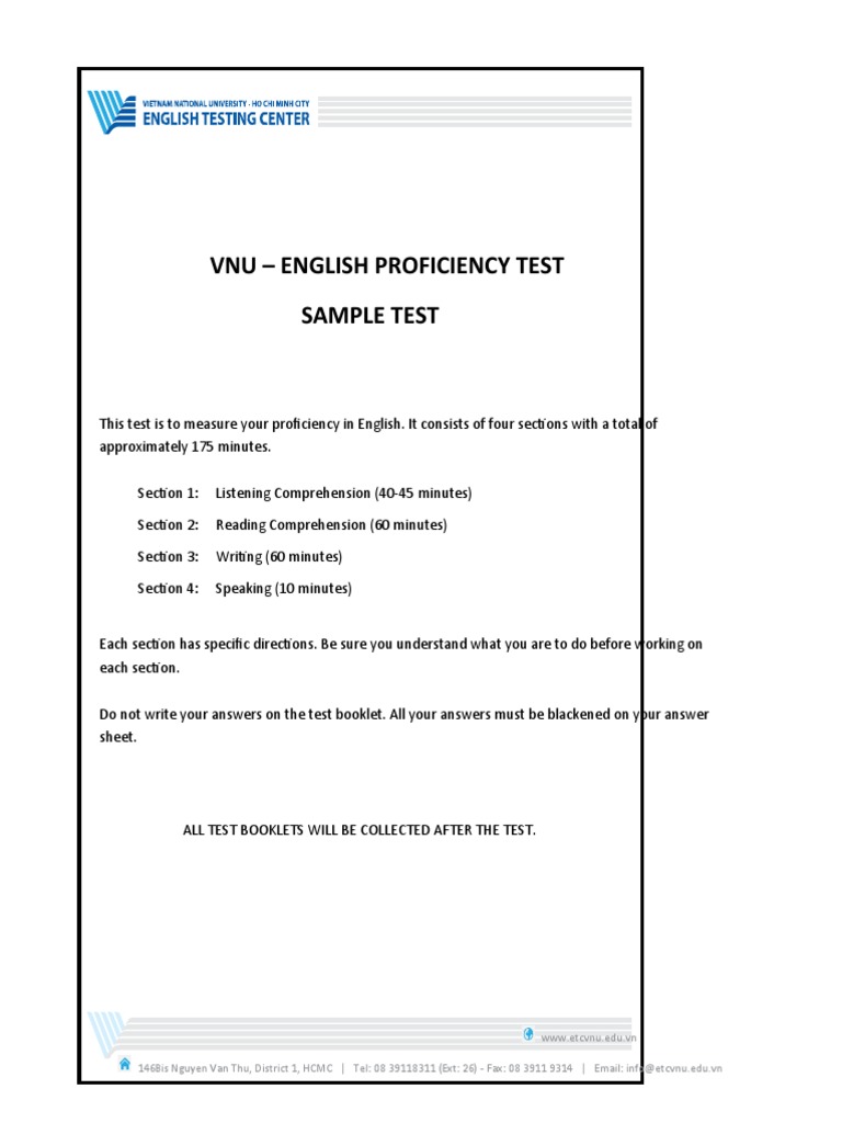 Vnu - English Proficiency Test Sample Test | PDF | Global Warming | Geisha