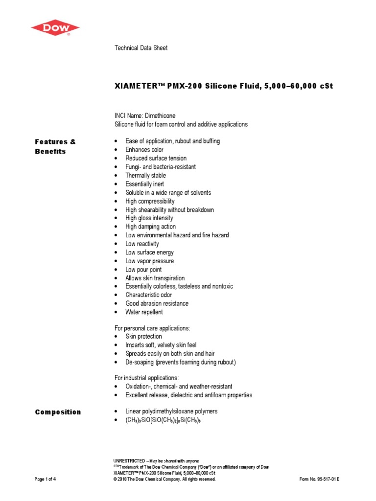 95 517 Xiameter PMX 200 Si Fluid PDF | PDF | Silicone | Viscosity