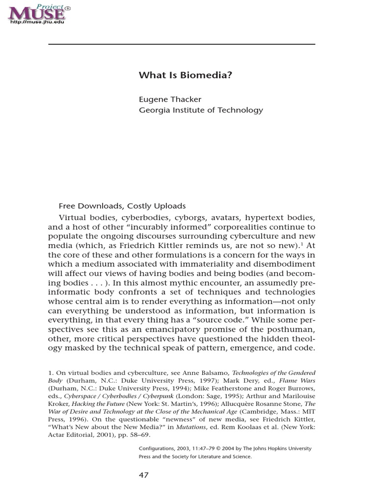 What Is Biomedia?: Eugene Thacker Georgia Institute of Technology | PDF | Base Pair ...