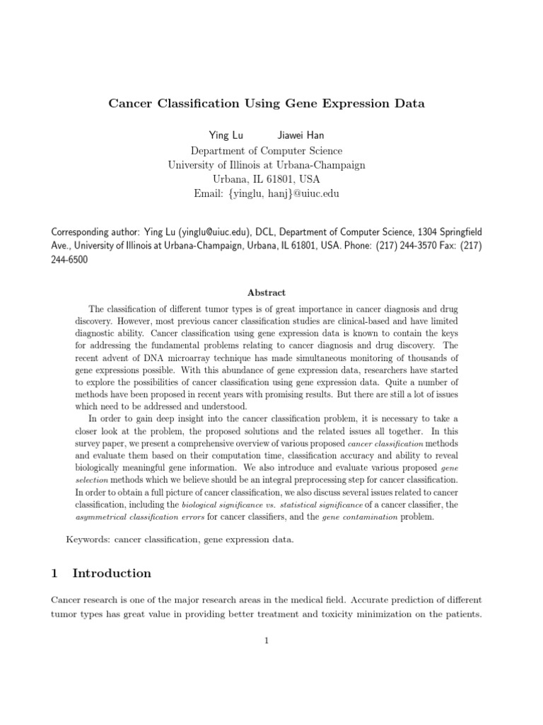Cancer Classification Using Gene Expression Data | PDF | Dna | Dna ...