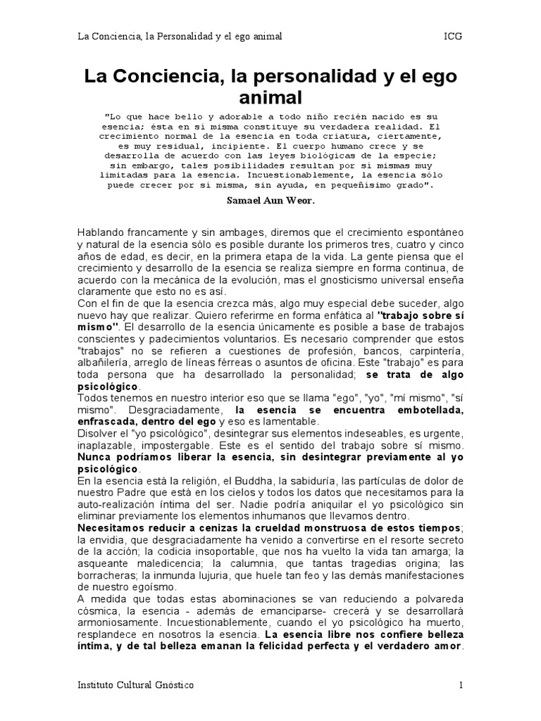 La Conciencia, La Personalidad y El Ego Animal | PDF | Esencia | Yo
