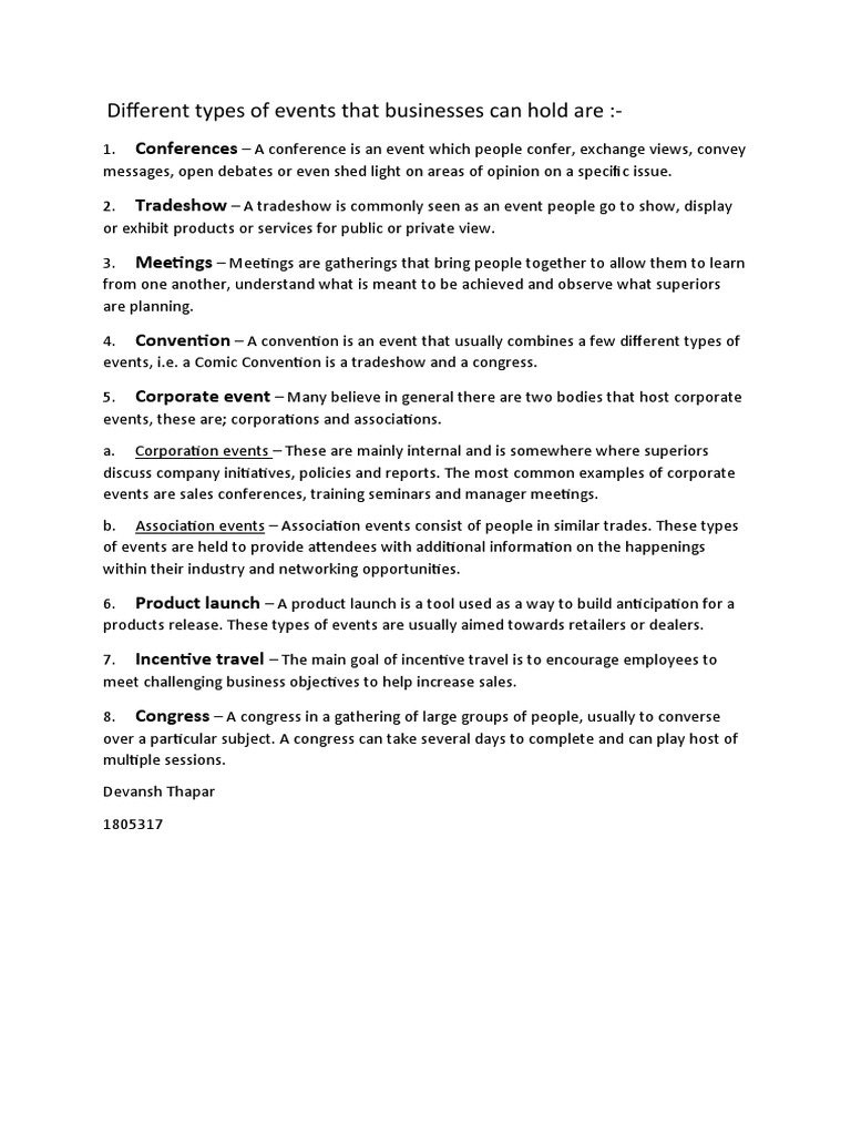 Types of Business Convention Events | PDF | Business | Finance & Money ...
