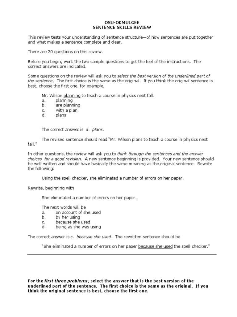 Sentence Skills Test | PDF | Clause | Morphology
