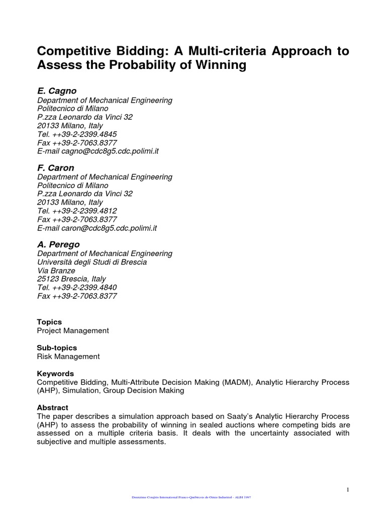 Competitive Bidding: A Multi-Criteria Approach To Assess The ...