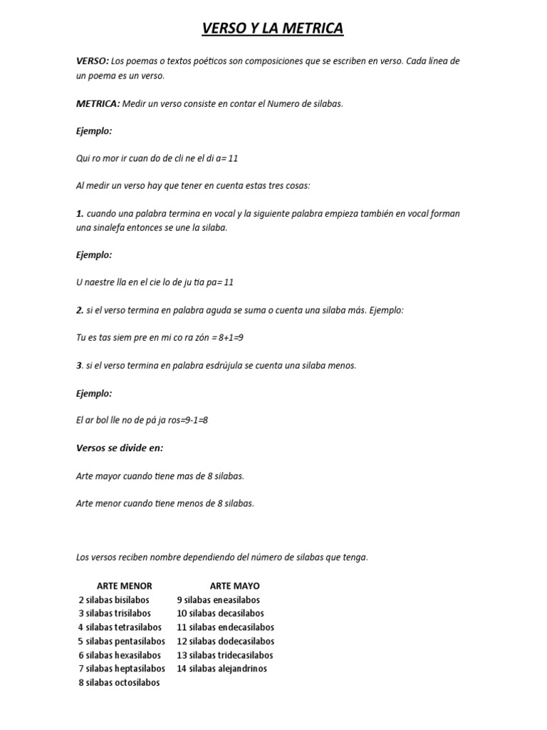 Medición de Versos y Métrica Poética | PDF | Artes del Lenguaje y ...