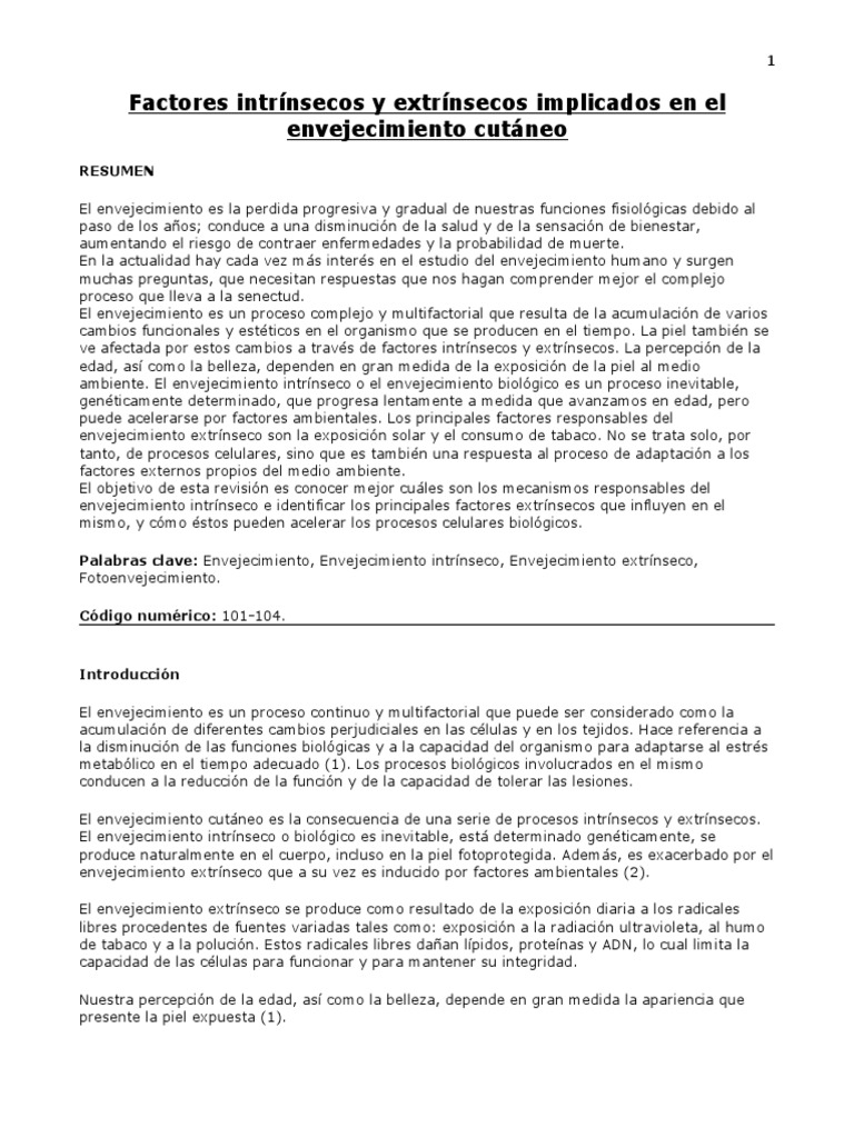 Factores Intrínsecos y Extrínsecos Implicados en El Envejecimiento Cutáneo | PDF ...