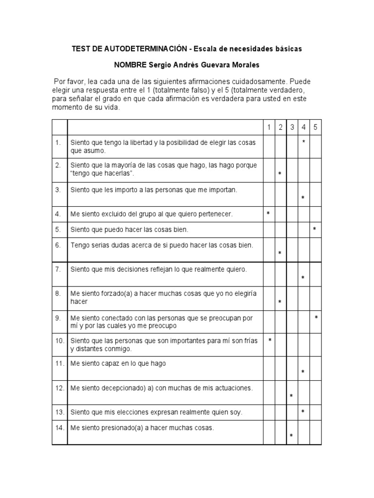 Test de Autodeterminación | PDF