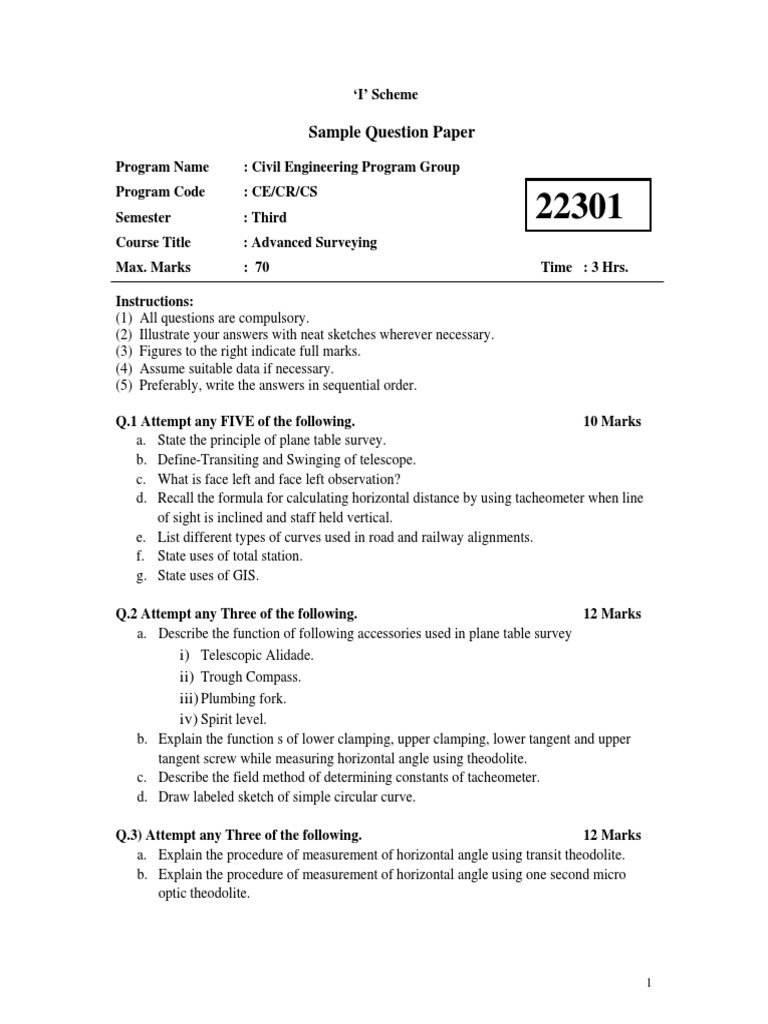 Advanced Surveying Sample Question Paper | PDF | Surveying | Scientific ...