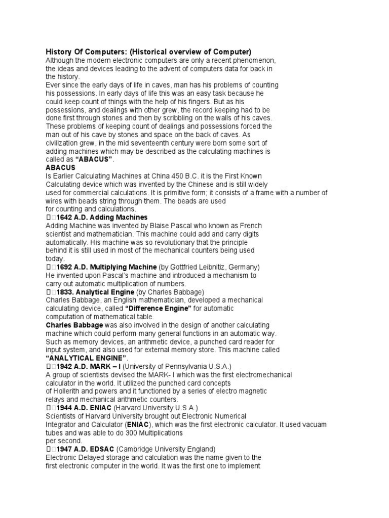 IT Notes 1 - History of Computers | PDF | Integrated Circuit | Computer ...