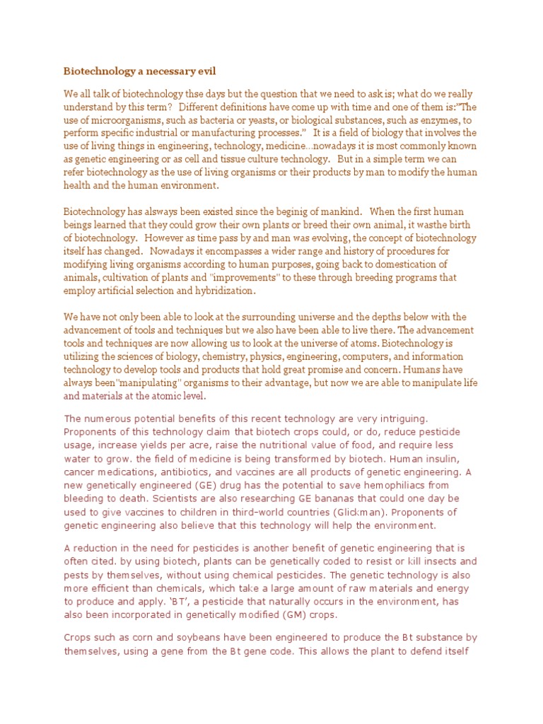 Biotechnology A Necessary Evil | PDF | Genetically Modified Organism ...