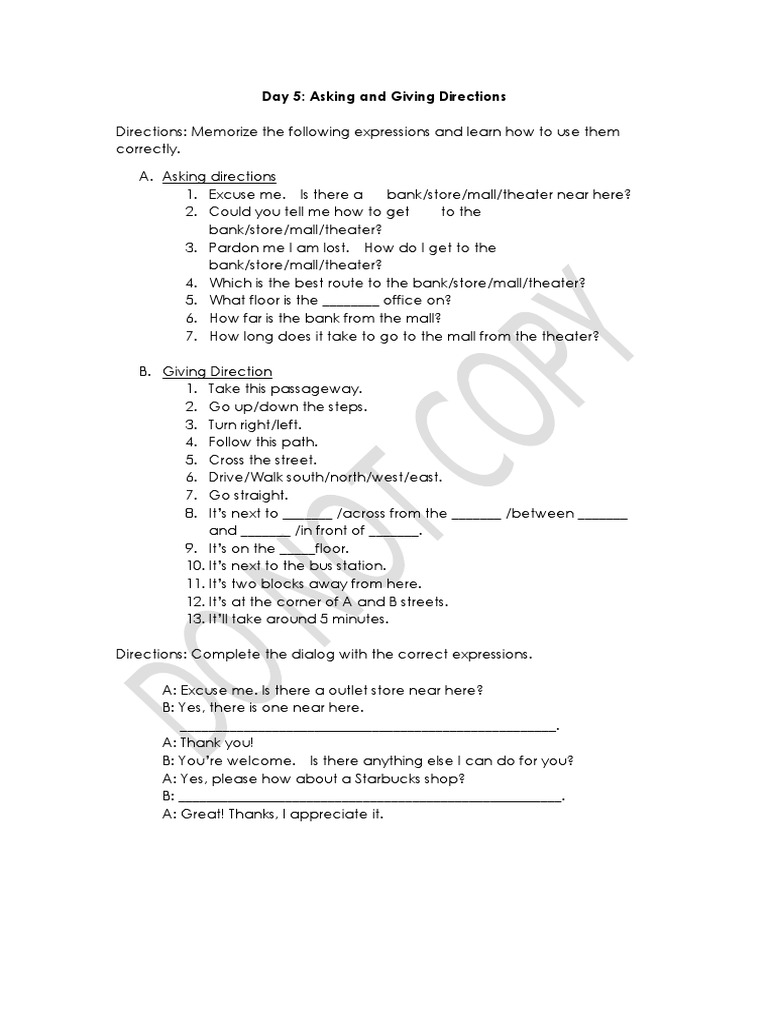 Day 5 Asking and Giving Directions | PDF | Language Arts & Discipline