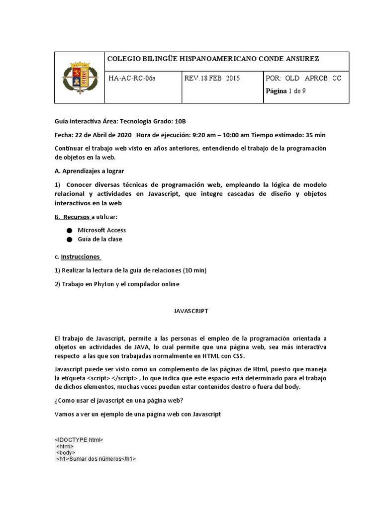 Guía de 10B | PDF | Script Java | Programa de computadora Guía de 10B | PDF | Script Java | Programa de computadora