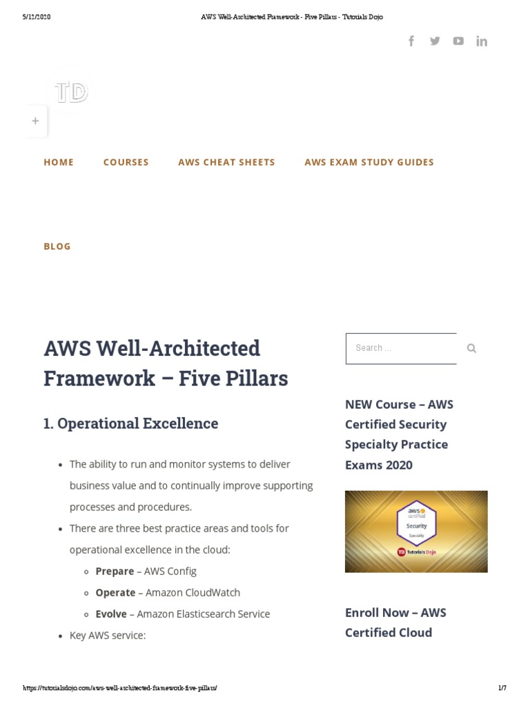 AWS Well-Architected Framework - Five Pillars - Tutorials Dojo | PDF ...