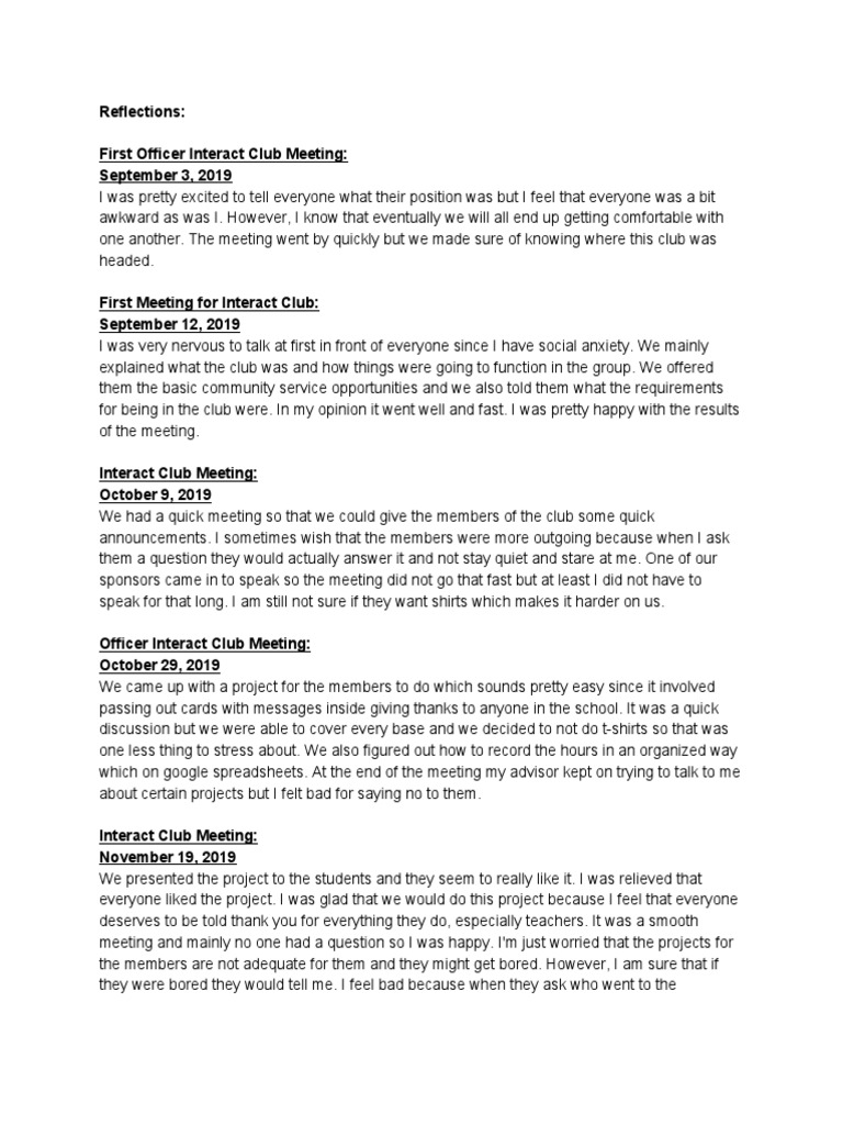 Interact Club Reflections | PDF