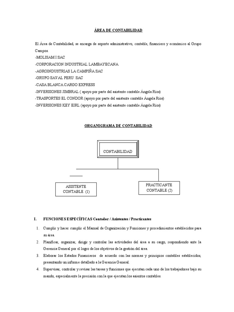 FUNCIONES ÁREA DE CONTABILIDAD | PDF | Contabilidad | Economias