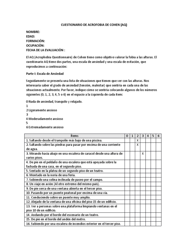 Cuestionario de Acrofobia | PDF | Violencia | Agitación