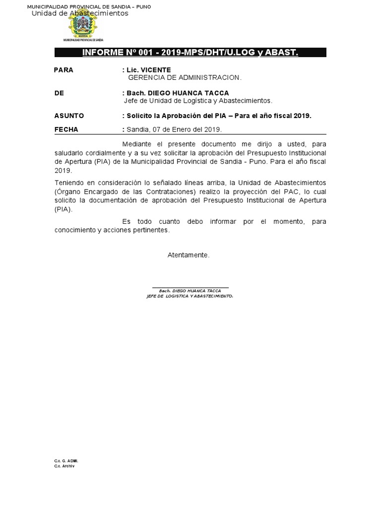 Informe 0002 Solicitud De Aprobacion De Pia 2018 Pdf 5851