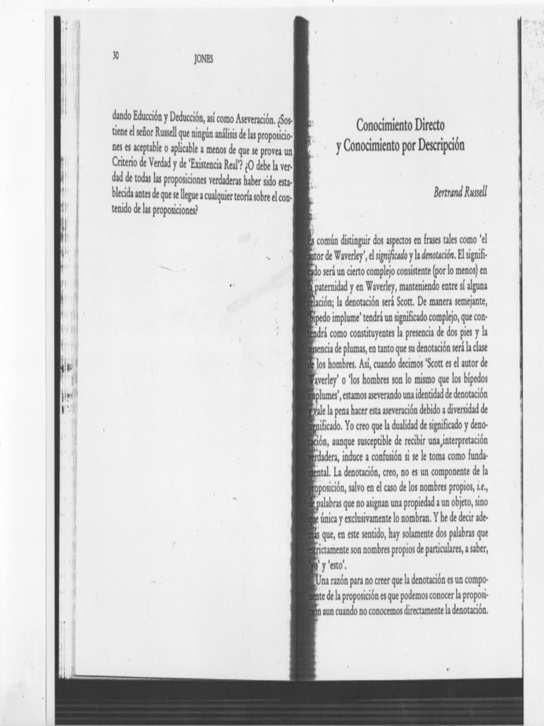 Conocimiento Directo y Conocimiento Por Descripción Russell | PDF
