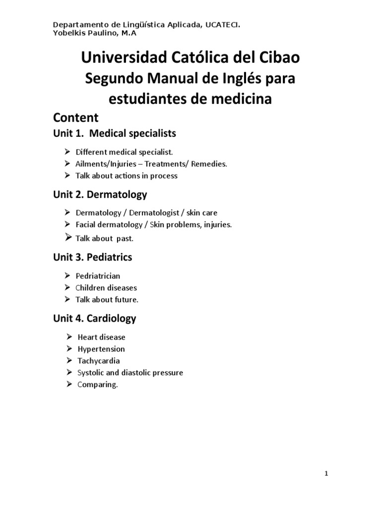 A Guide to Medical English: An Overview of Key Medical Specialties ...