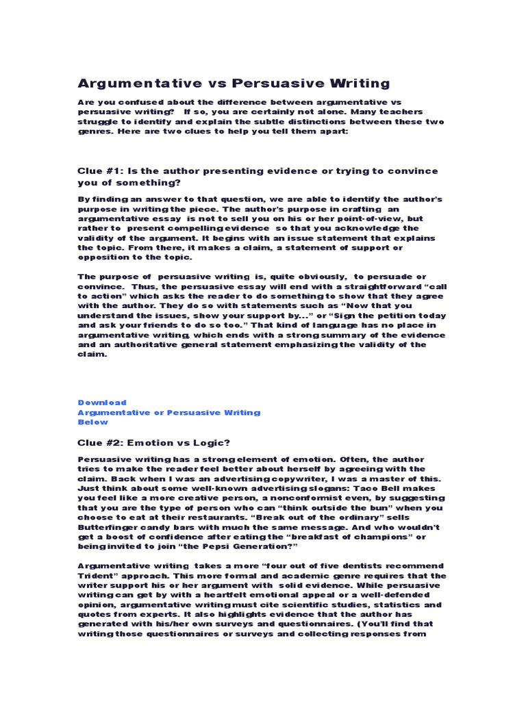 Distinguishing Argumentative and Persuasive Writing | PDF | Essays ...