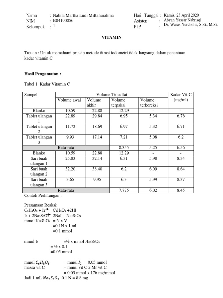 Laporan Praktikum Vitamin | PDF