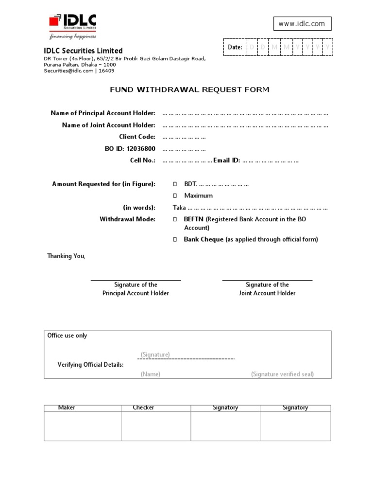 Fund Withdrawal Request Form | PDF
