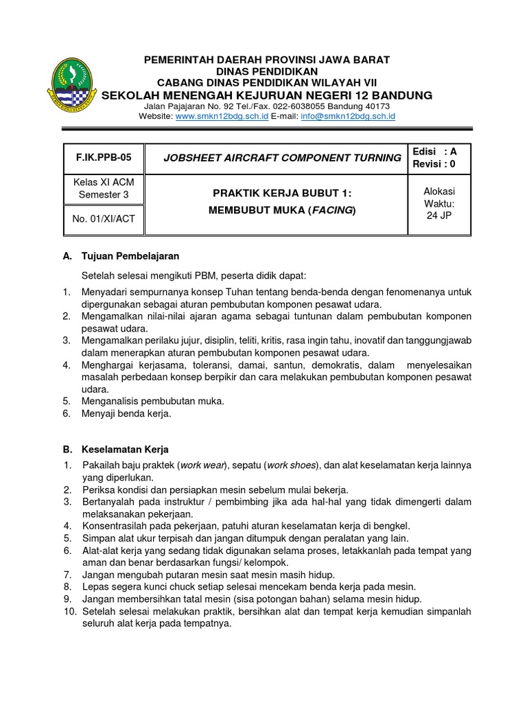 Jobsheet Praktik Bubut Komponen Pesawat | PDF | Komputer | Teknologi ...