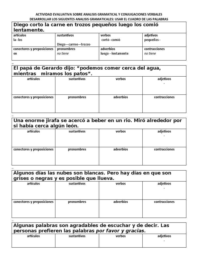 Análisis Gramatical y Conjugaciones | PDF | Verbo | Sustantivo