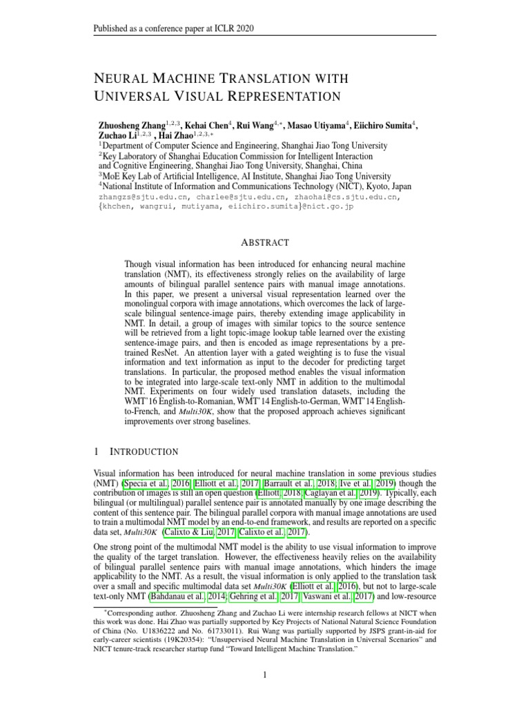 Neural Machine Translation With Universal Visual Representation | PDF ...