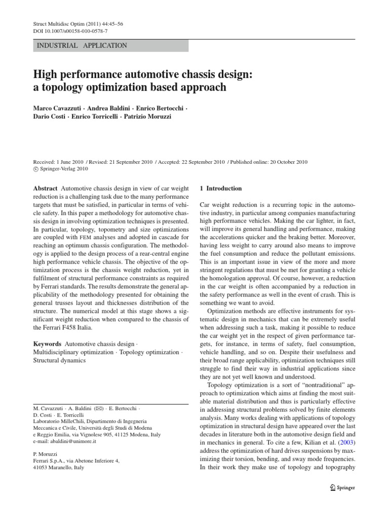 High Performance Automotive Chassis Design Topology Optimization Based ...