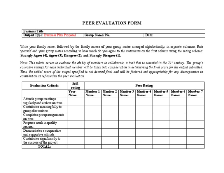 Peer Evaluation Form: A Tool for Assessing Group Collaboration and ...