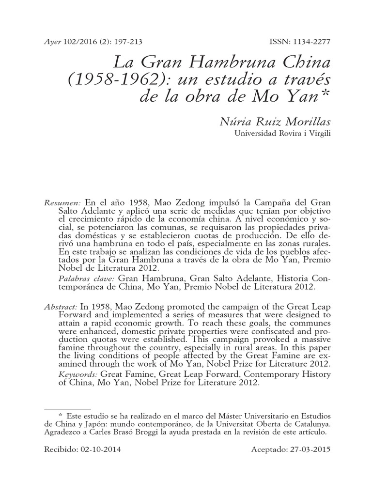 La Gran Hambruna China (1958-1962) | PDF | Gabriel García Márquez | Mao ...