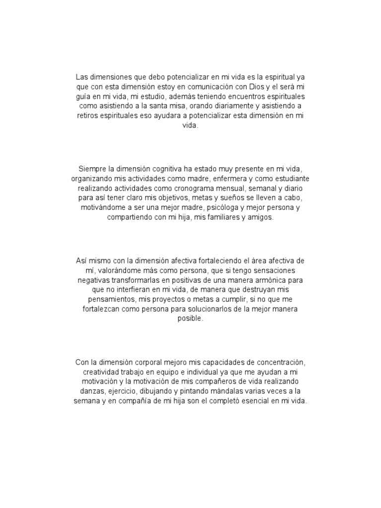 Dimensiones Que Debo Potencializar en Mi Vida Cotidiana y Qué Acciones Concretas Me Permiten ...