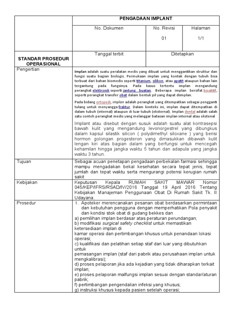 Implan Medis dan Prosedur Pengadaannya | PDF