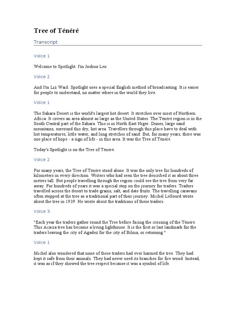 Tree of Ténéré: Transcript | PDF | Trees | Desert