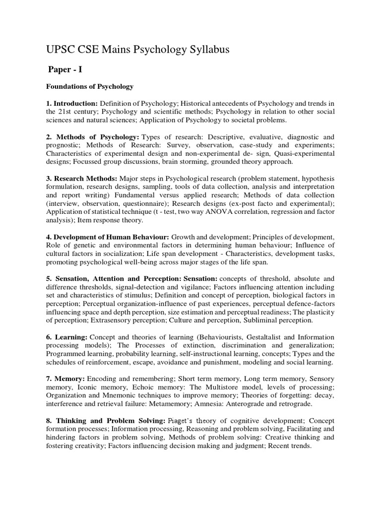 Understanding the UPSC CSE Mains Psychology Syllabus: A Comprehensive ...