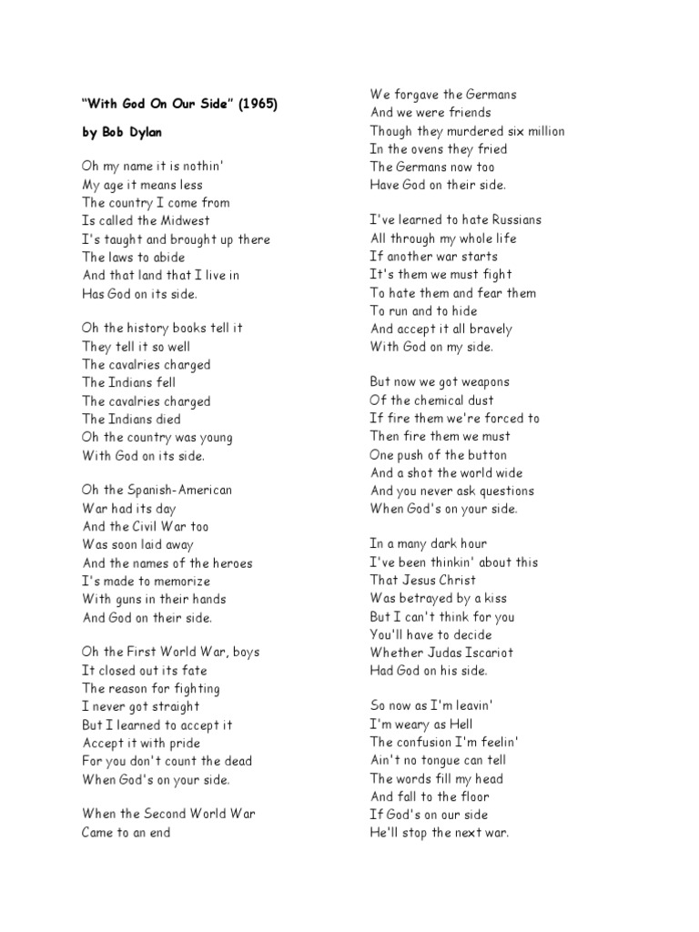 With God On Our Side by Bob Dylan | PDF