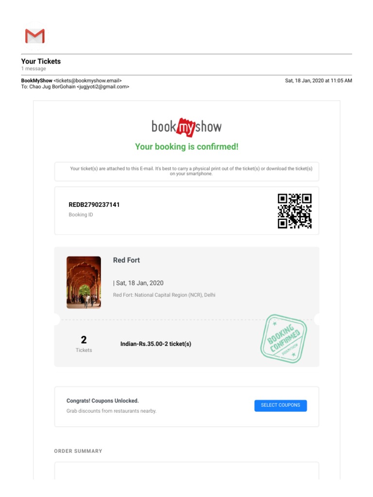 Gmail - Your Tickets PDF | PDF | Payments | Business