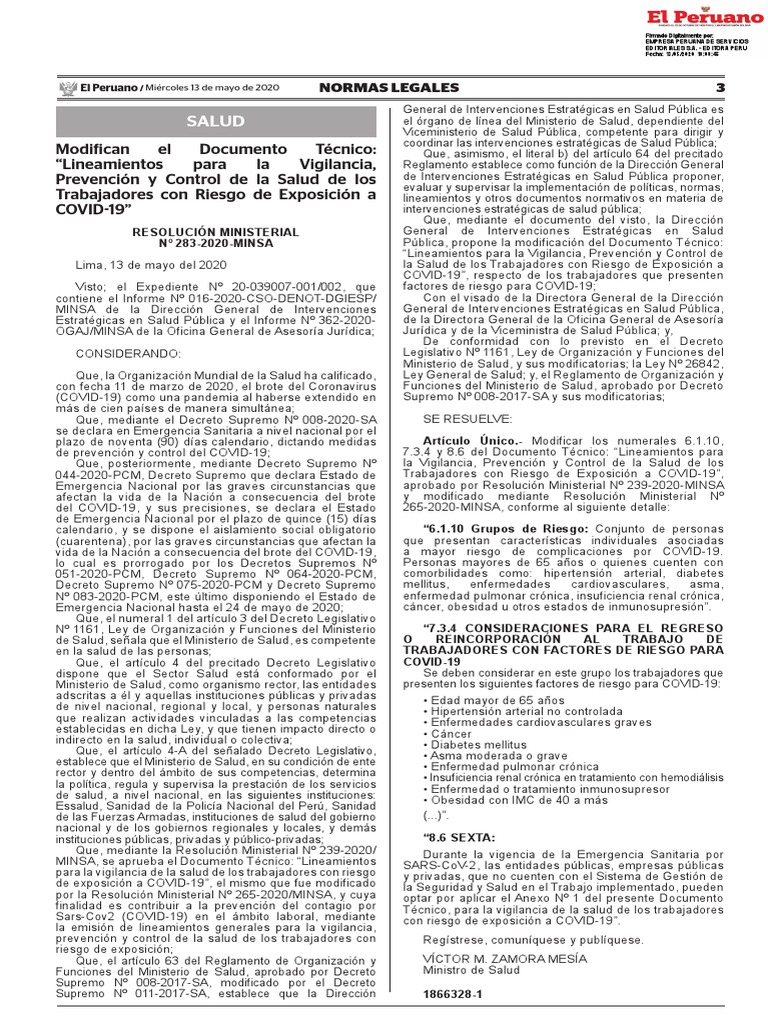 RM 283-2020 Minsa | PDF | Condicion cronica | Obesidad